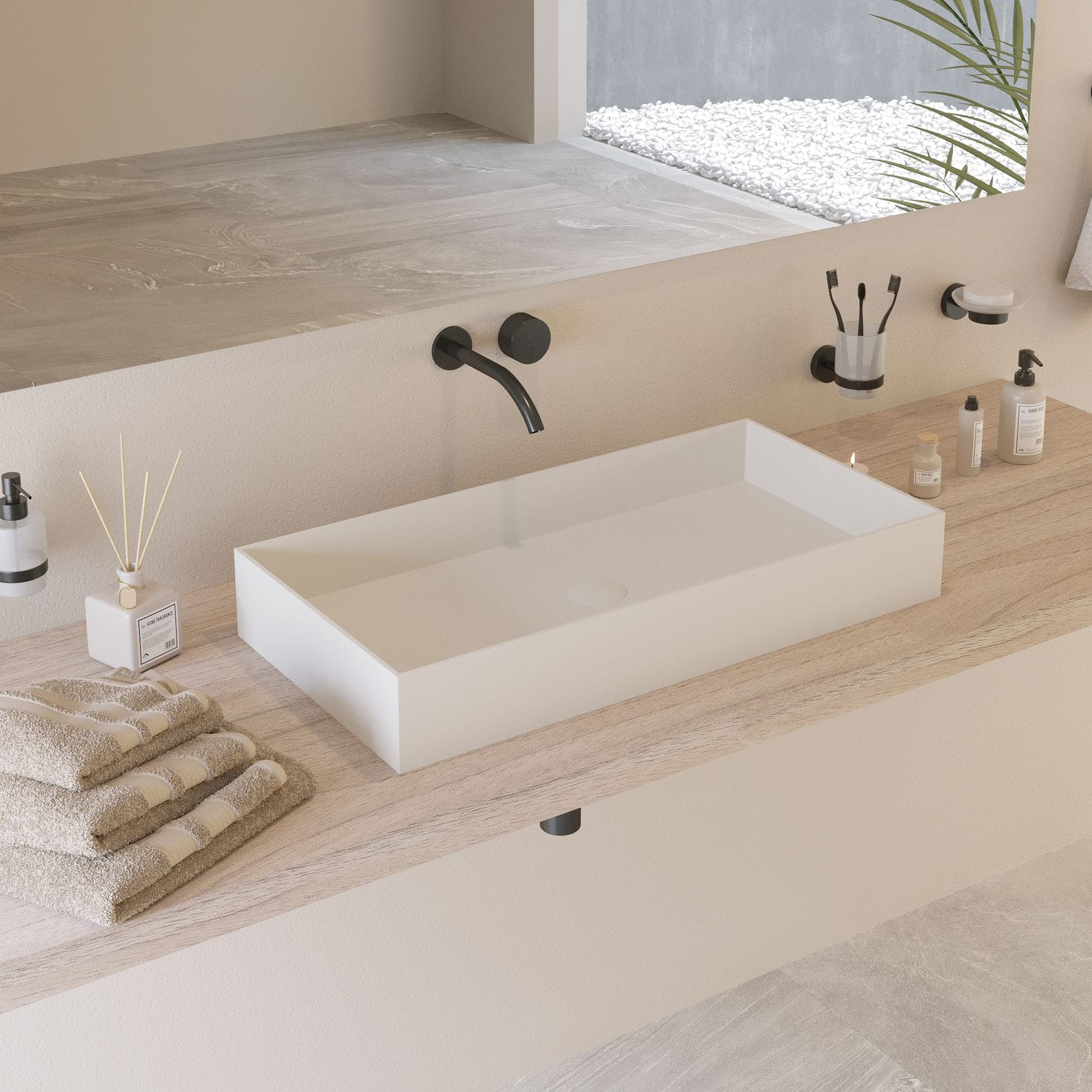 Vasque à poser - 290026 SOLIDJOY-75 - IDEAVIT B.V - en Solid Surface / rectangulaire / contemporaine