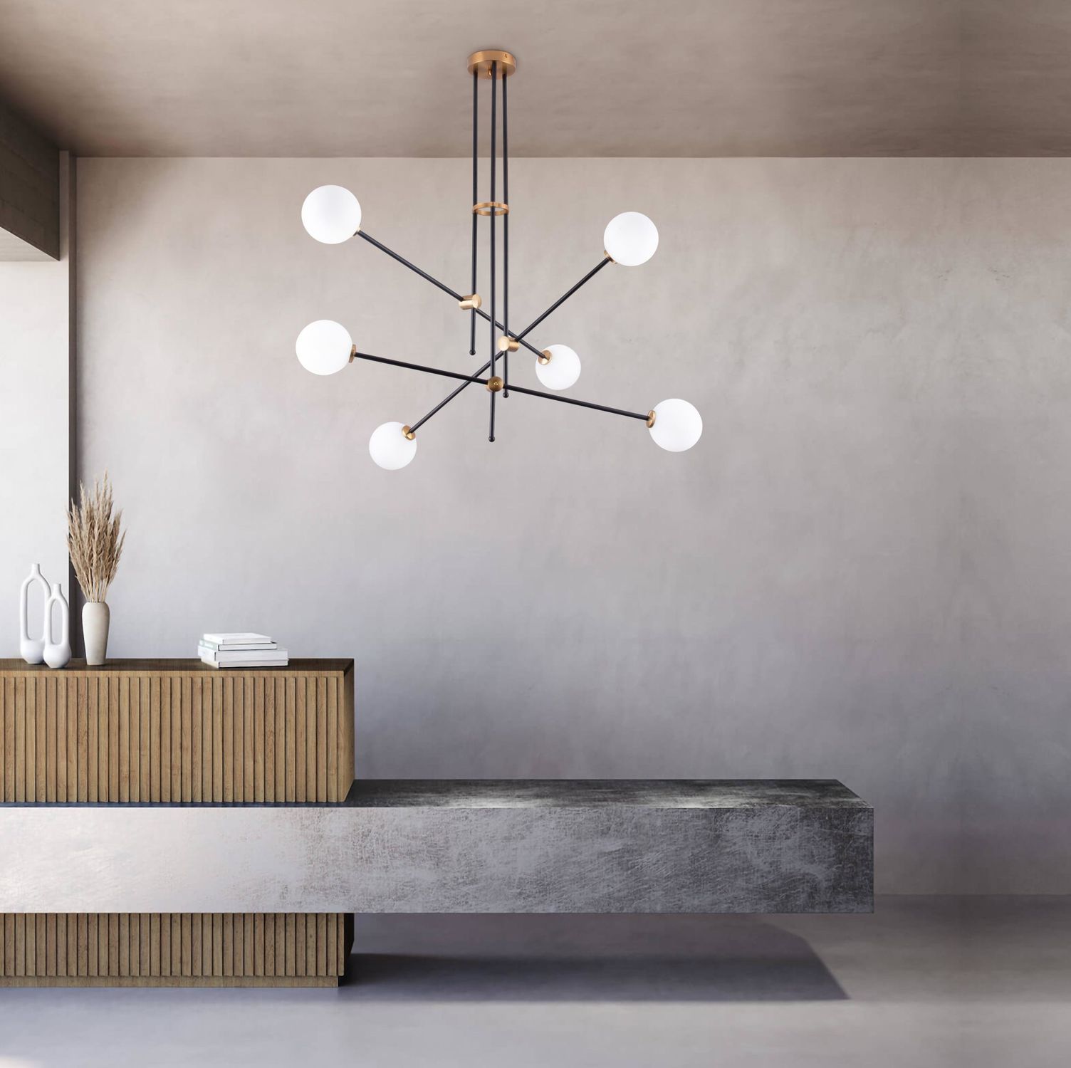 Lustre contemporain - KEVIN - SIKREA - en verre / en métal peint / 6 ampoules