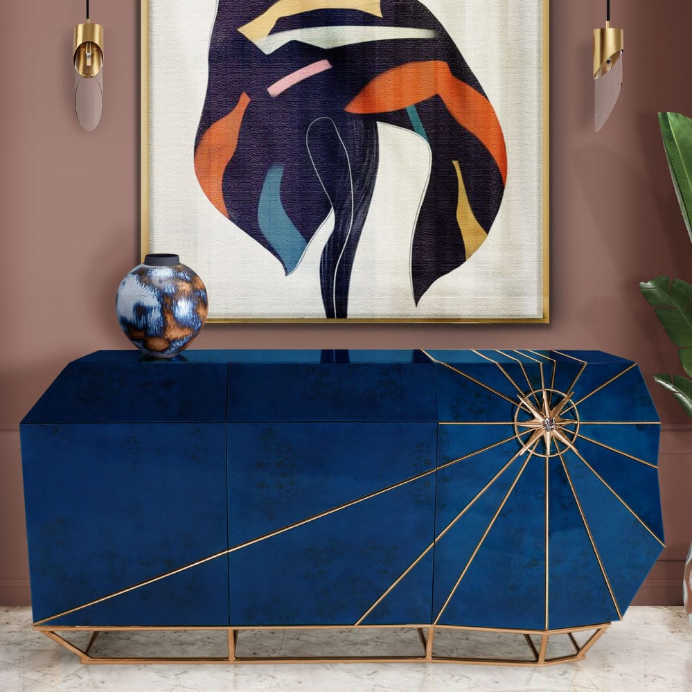 Buffet contemporain - SAGRES - Malabar - en bois doré à la feuille d'or ...