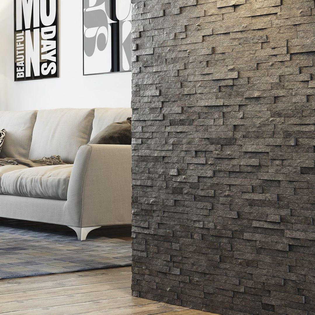 Plaquette de parement en pierre naturelle - NERO - STEGU SP. Z O.O. - intérieure / texturée / noire