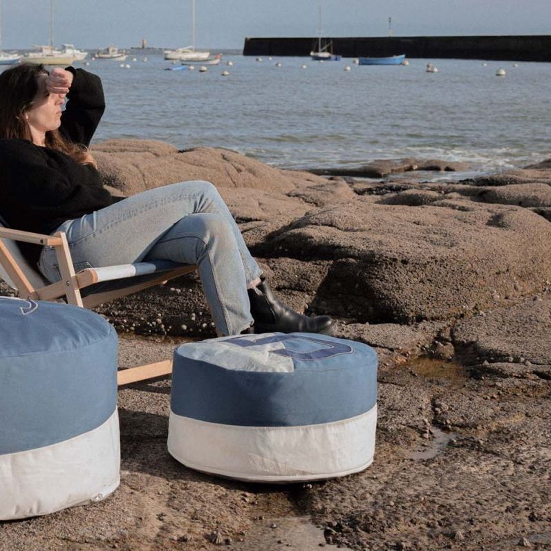 Pouf contemporain - Solo Nattier Blue - 727 sailbags - en tissu / en ...