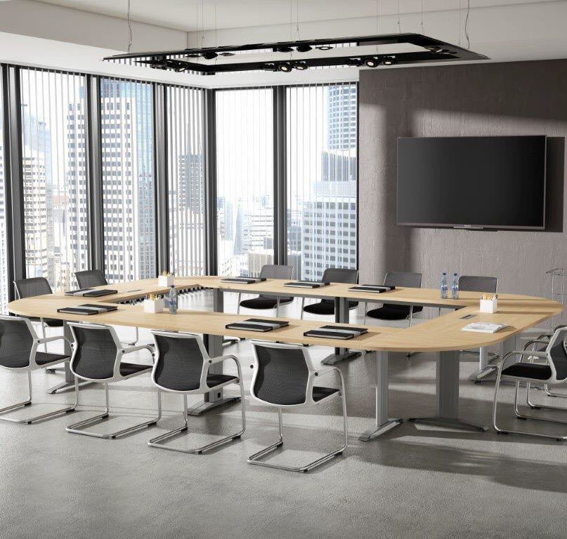 Table de réunion contemporaine - ATENEA + - EMOBOK - en métal / en mélaminé / rectangulaire