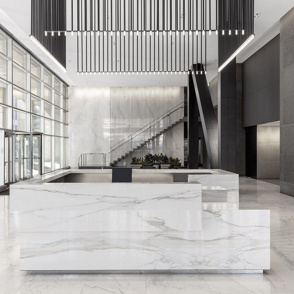 Banque d'accueil en U - Marble - FLORIM stone - en grès cérame / lumineuse