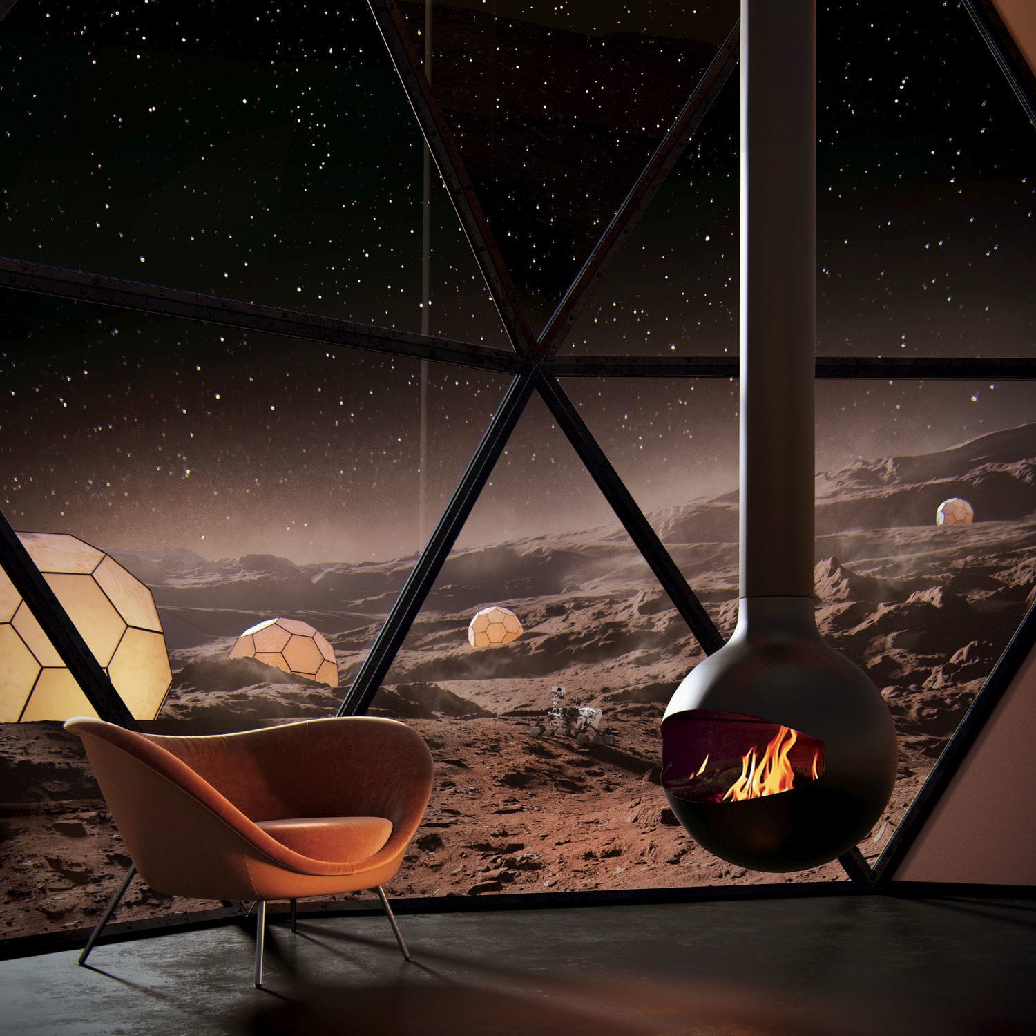 Cheminée holographique - Bathyscafocus - Focus Creation - suspendue / électrique / design original