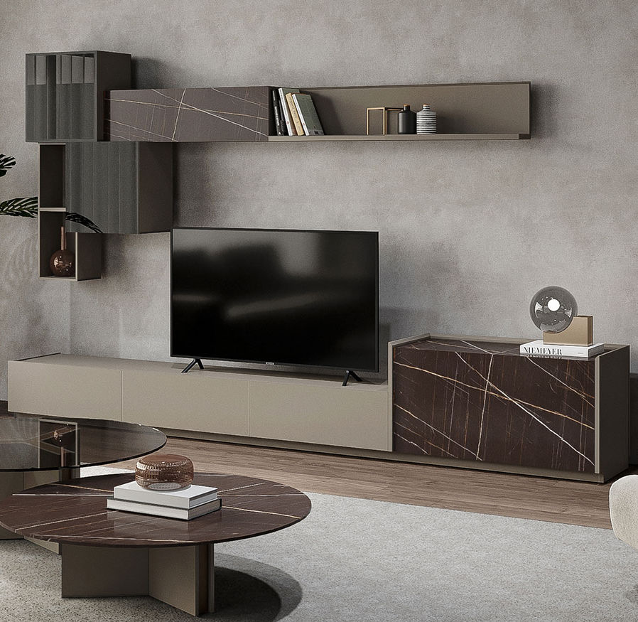 Ensemble TV mural contemporain - RUBY - NDESIGN - en bois / en marbre ...