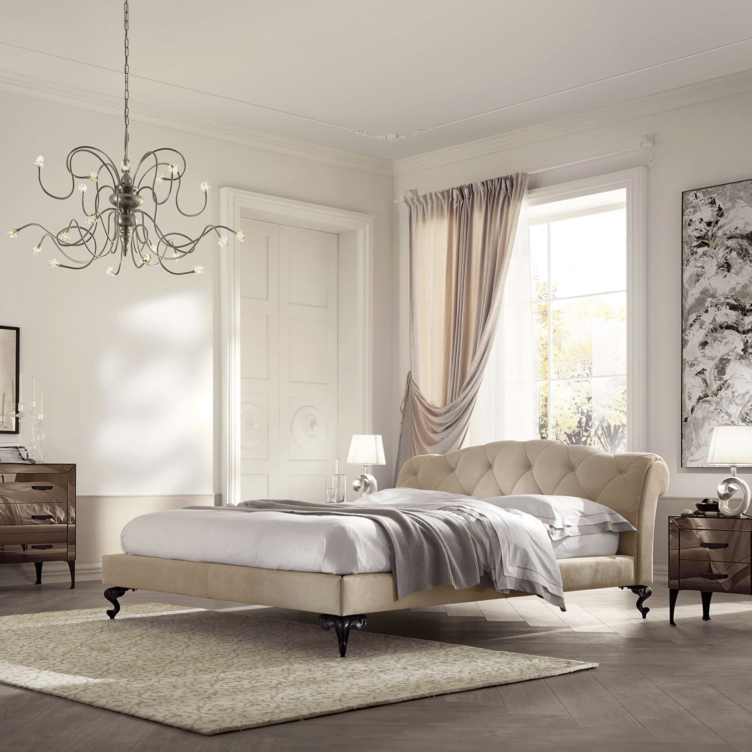 Lit double - GEORGE - CANTORI - classique / tapissé / avec tête de lit