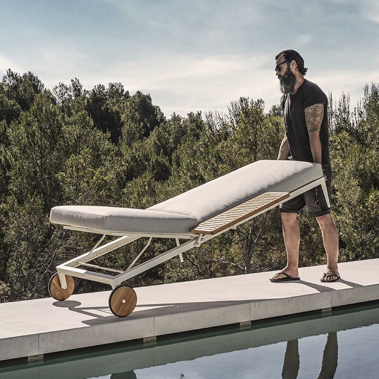 Bain de soleil contemporain - GRID - GLOSTER - en tissu / en teck / en ...