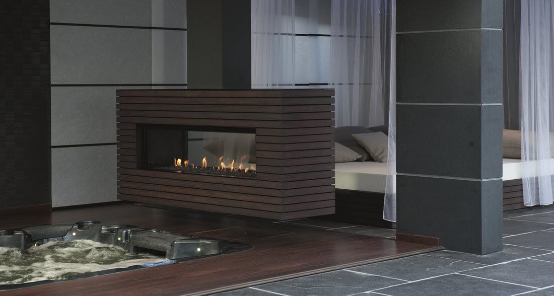Cheminée à gaz / contemporaine / à foyer fermé / double face - LUNA ...