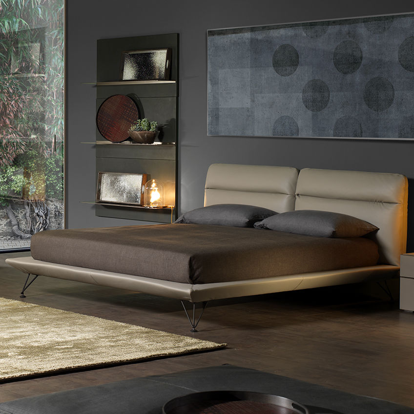 Lit double - CRYSTAL - cierre - contemporain / tapissé / avec tête de ...