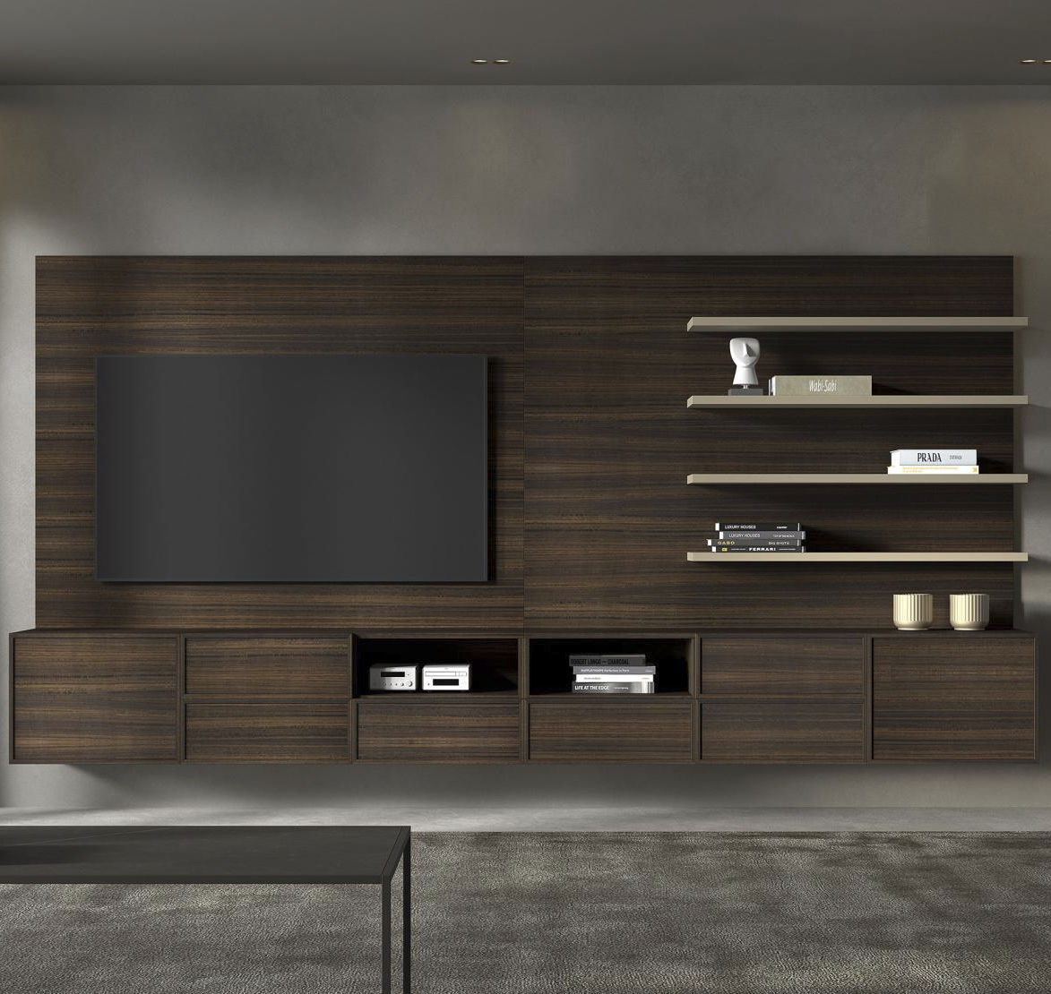 Ensemble TV mural contemporain - Nara - Arlex - en bois laqué / avec ...