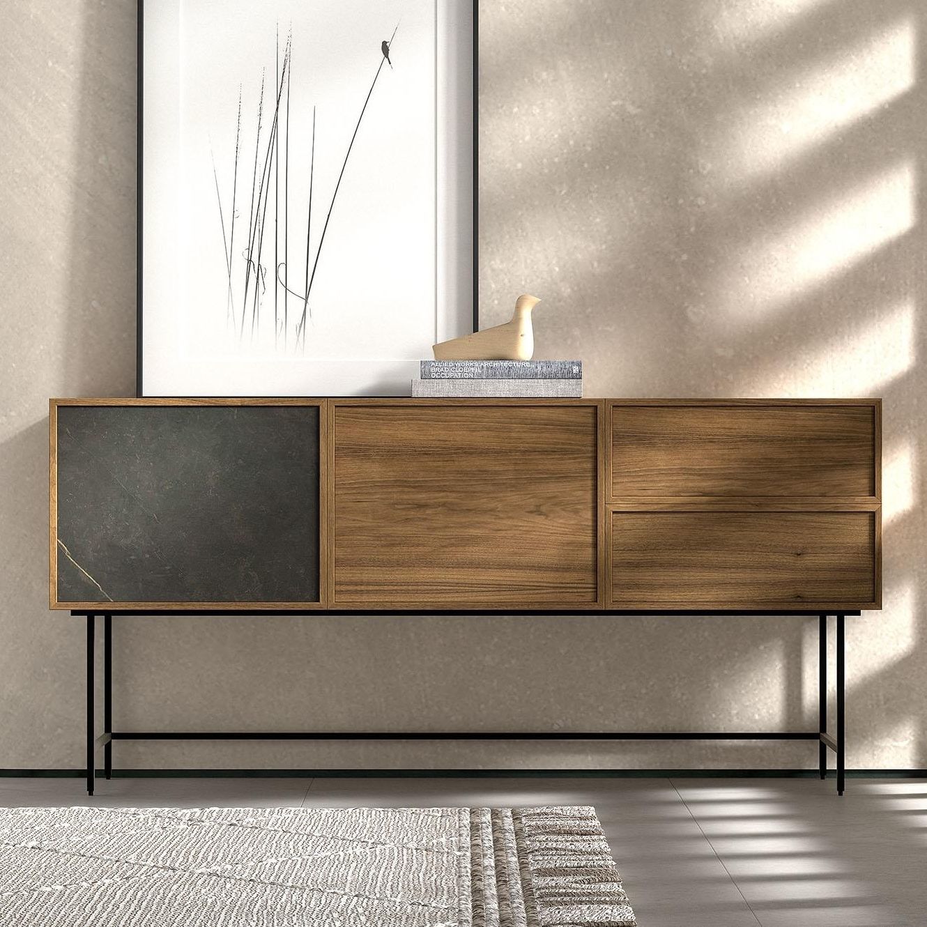 Buffet sur pieds hauts - Nara - Arlex - mural / contemporain / en bois ...