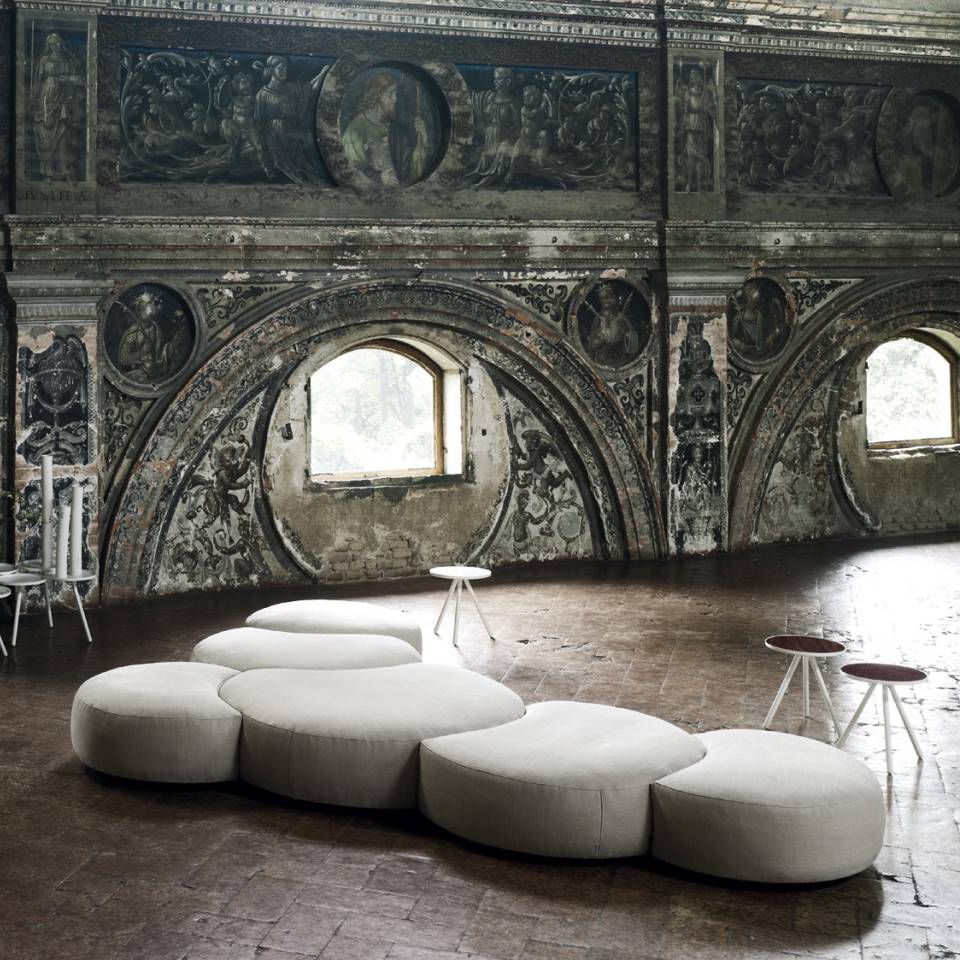 Pouf contemporain - PASTICCA - Living Divani - en tissu / en cuir / rond