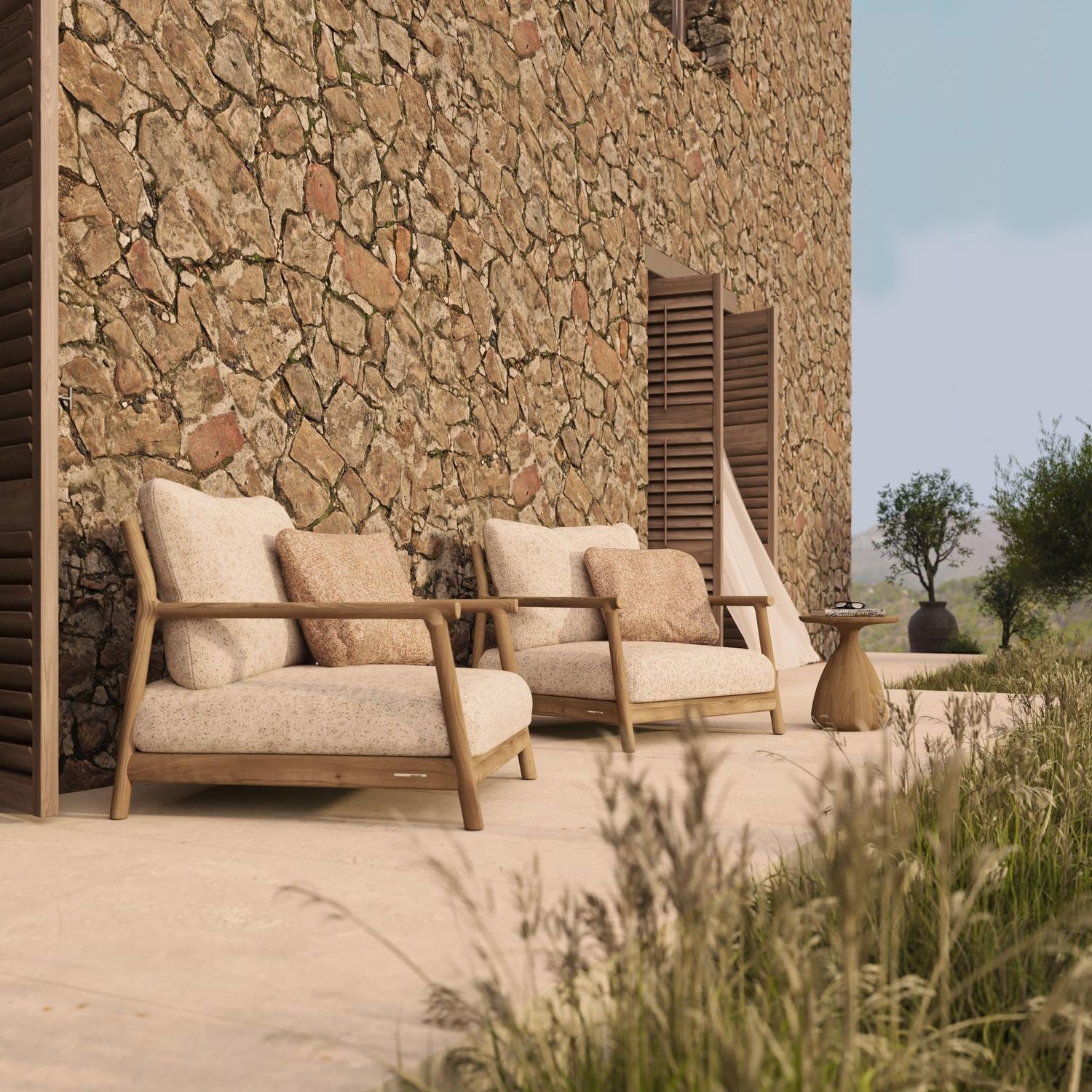 Fauteuil contemporain - Muyu - MANUTTI - en tissu / en teck / avec ...