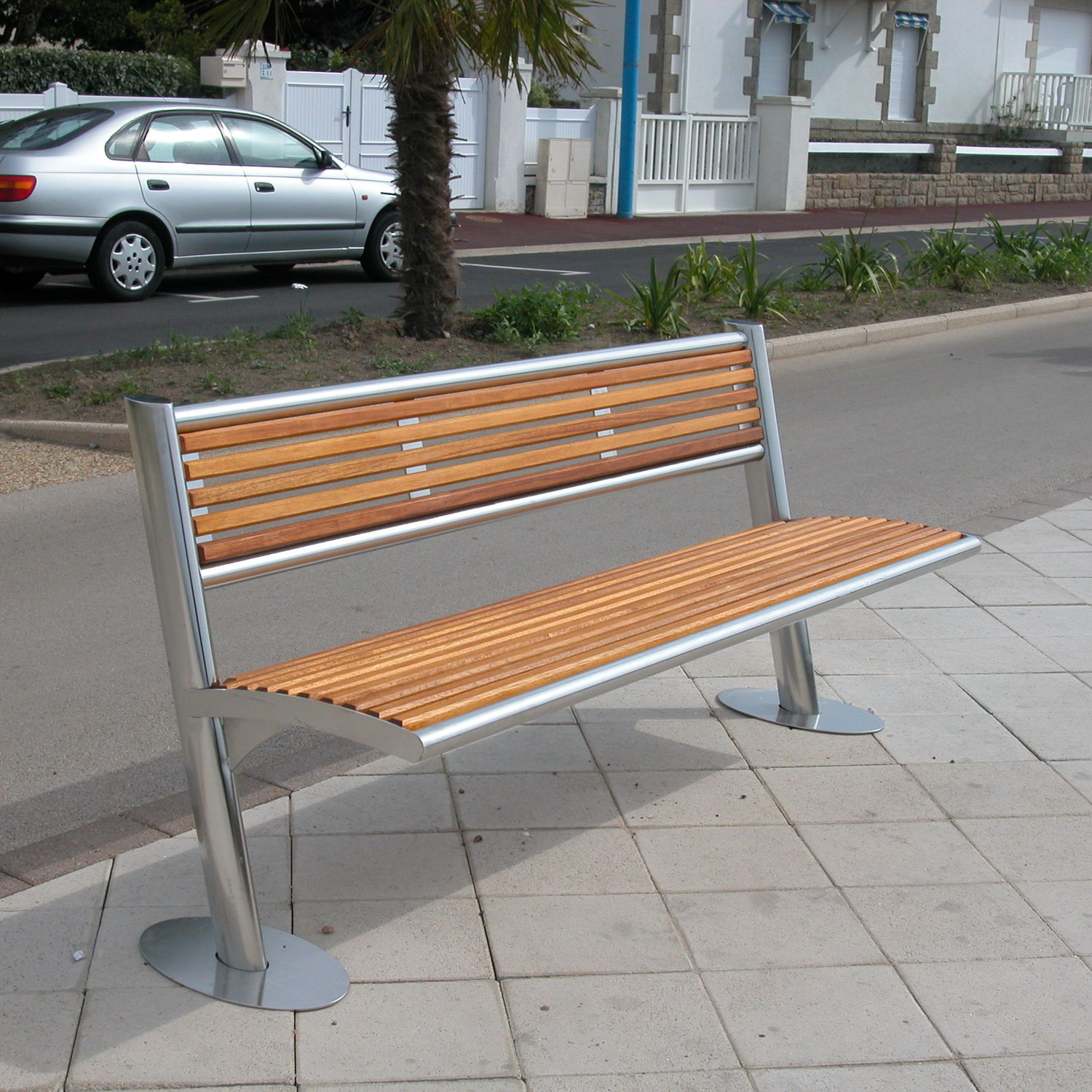 Banc public contemporain - TRAMONTANE - FRANCE INOX INDUSTRIE - en bois ...