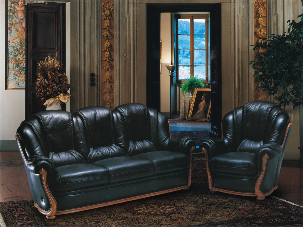 Canapé classique - INCAS - Nieri - noir / en cuir / en bois