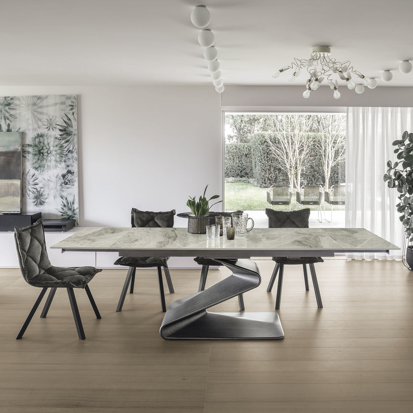 Table à manger contemporaine - ZED 180 - Target Point - en grès cérame / avec piètement en bois ...