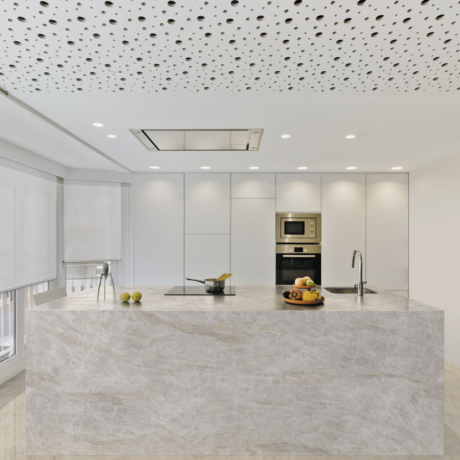 Plan de travail en grès cérame - TECHLAM® : QUARTZITE STONE - Levantina - de cuisine / blanc ...