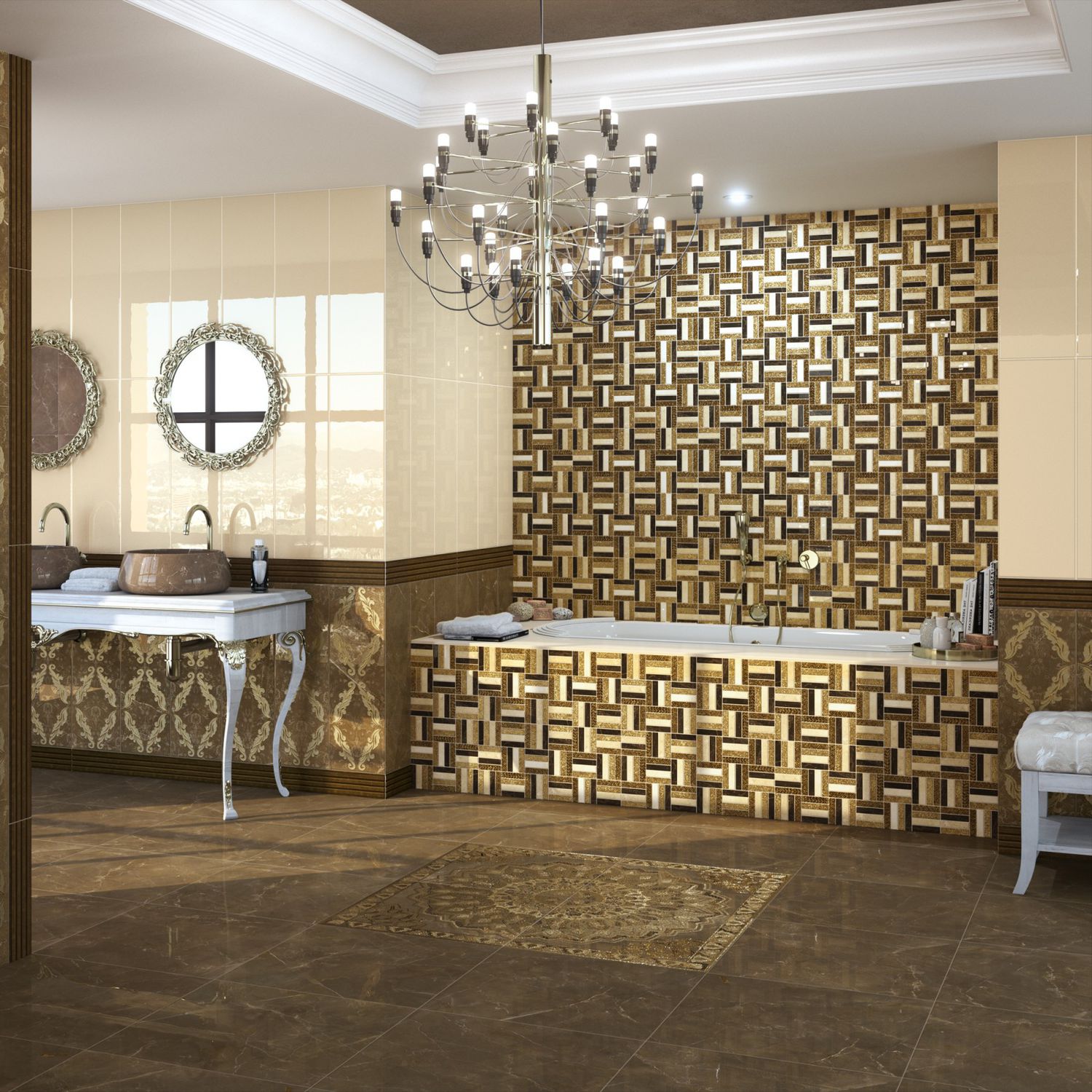 Mosaïque en marbre - SOLEIL - DUNE - texturée / polie / d'intérieur