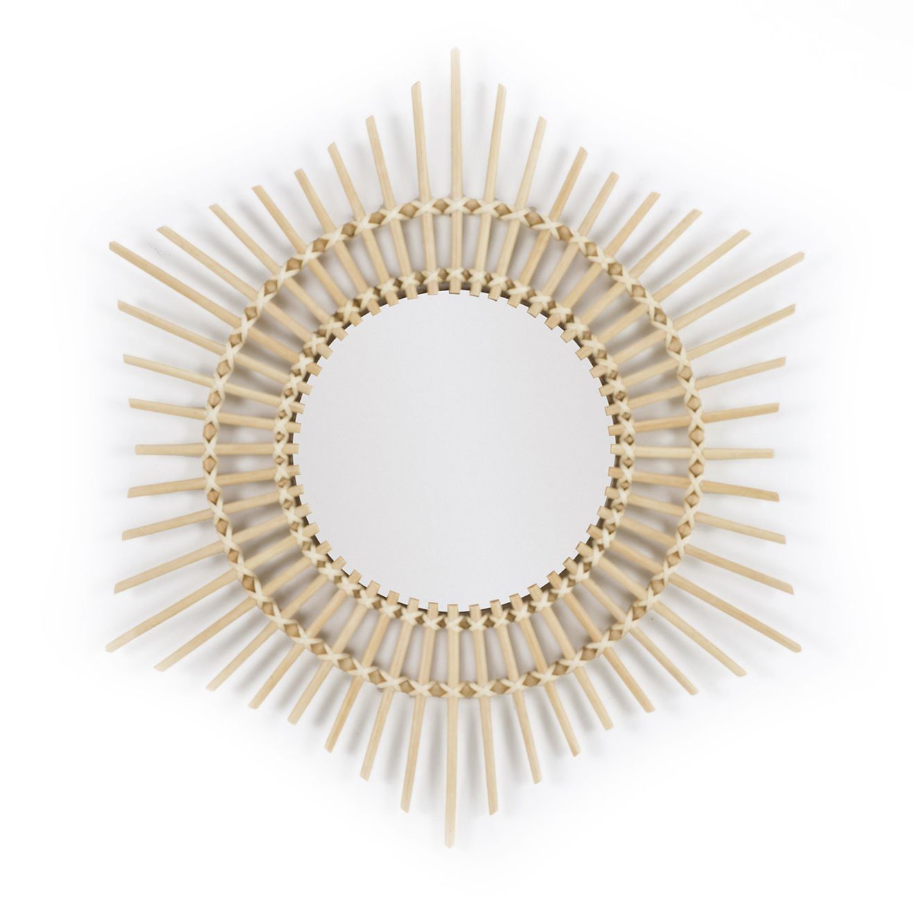 Miroir mural - RE100-N99 - ALONDRA - de style rustique / rond / en rotin