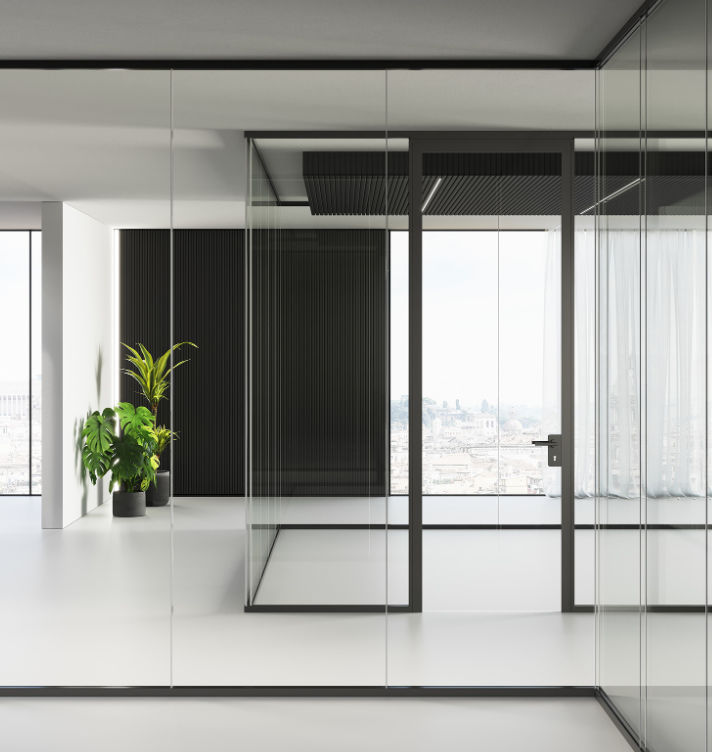 Cloison fixe - MOOD M2 - Las Mobili - vitrée / en métal / professionnelle