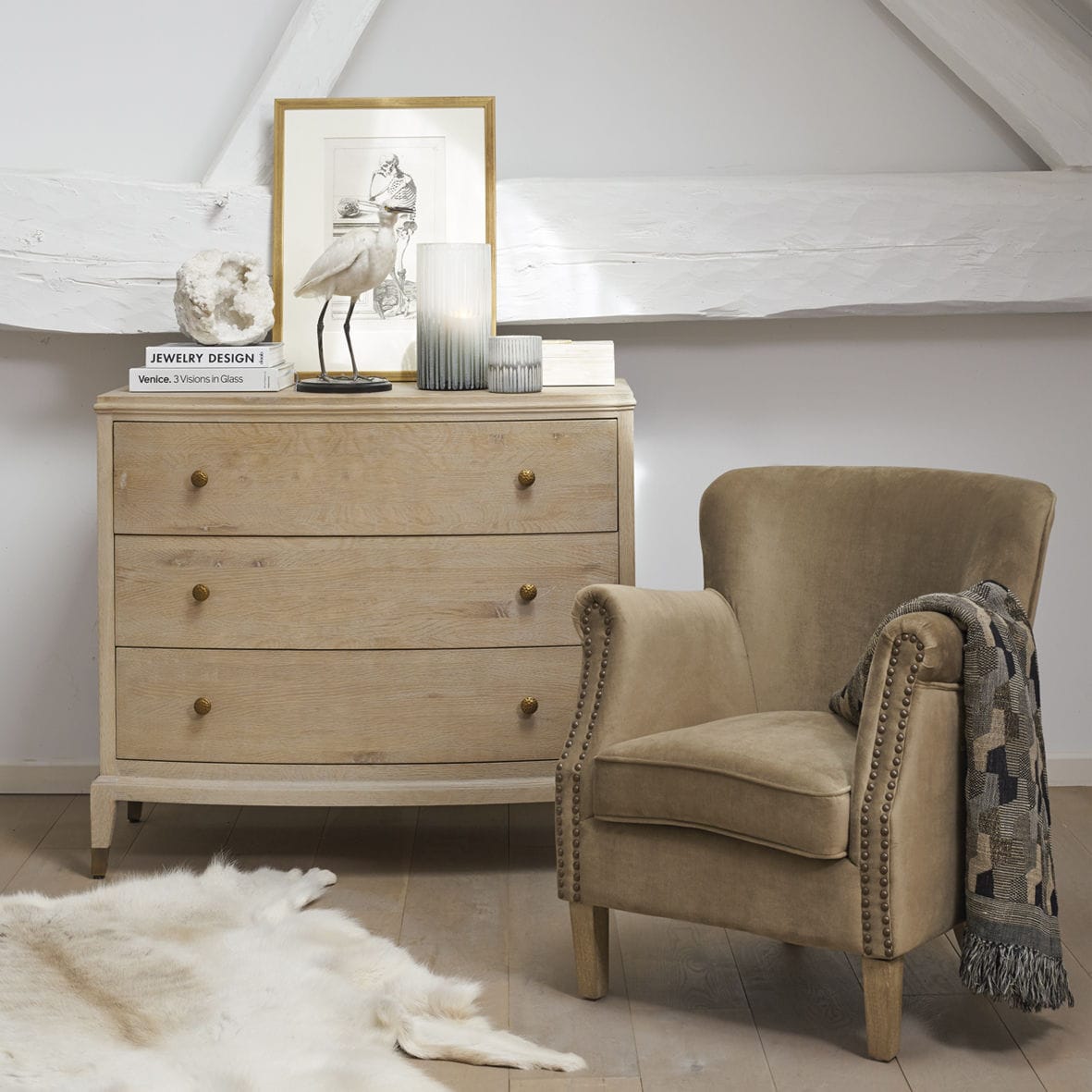 Commode classique - INES - BLANC D'IVOIRE - en chêne / fait main / 3 ...