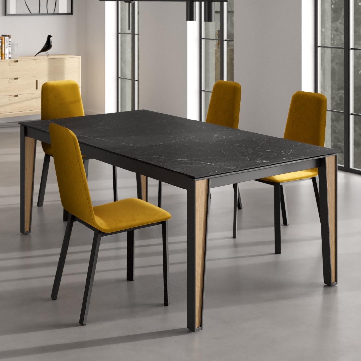 Table contemporaine - LANDO - Cancio - en céramique / en marbre / avec piètement en acier