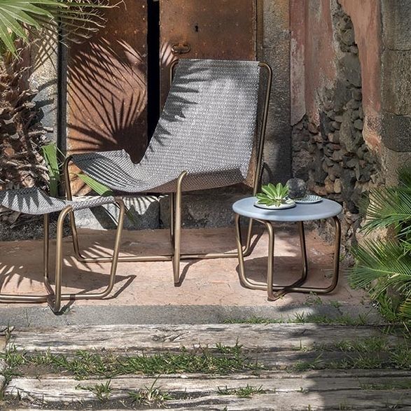 Table basse contemporaine - Sling - Ethimo - en béton / avec piètement en acier inoxydable / ronde