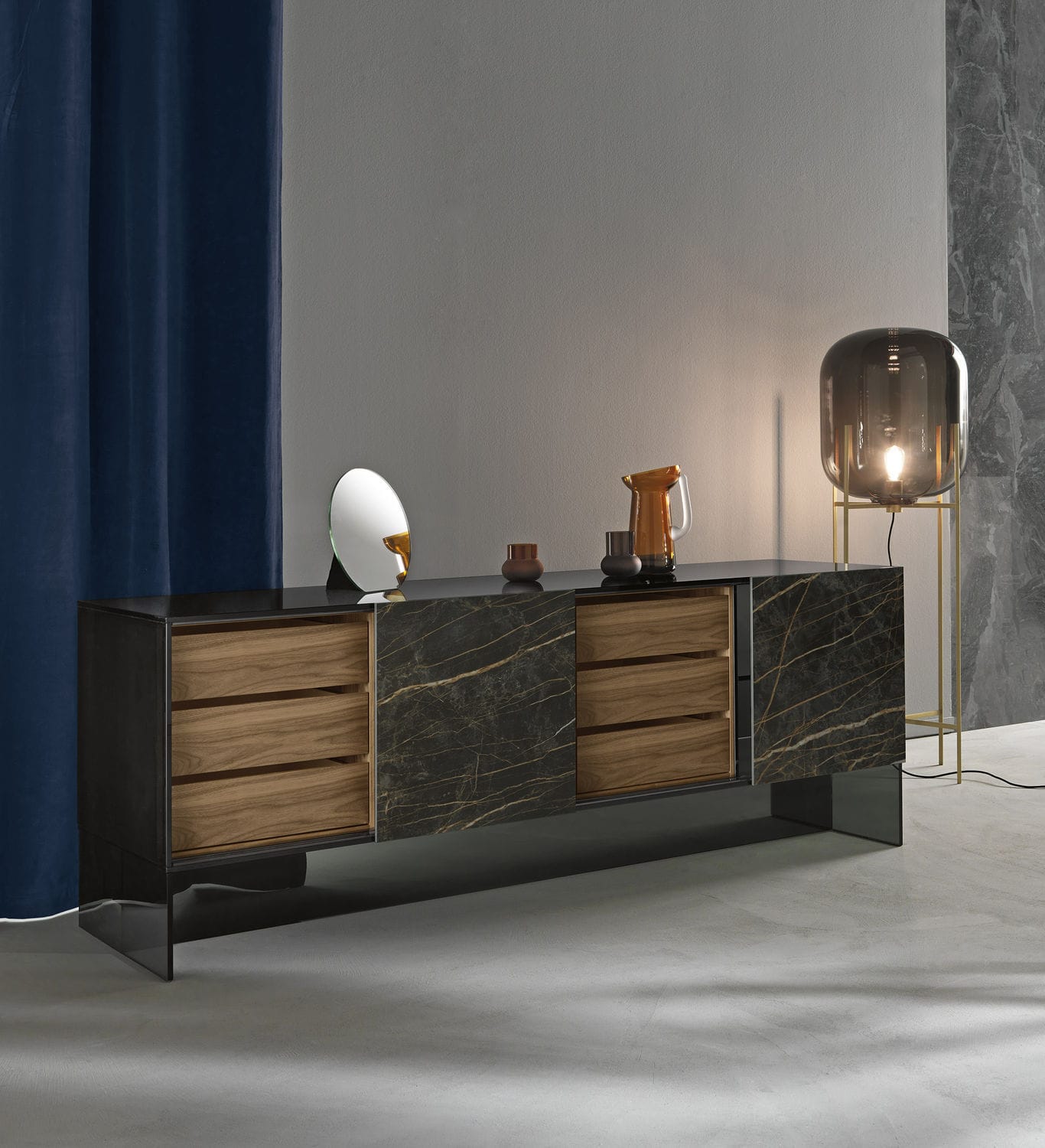 Buffet contemporain - SHOJI - TONELLI Design - en noyer / en verre / en ...