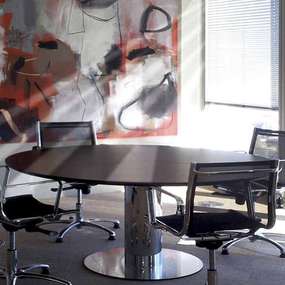 Table de réunion contemporaine - B2B R2 - JMM - en bois / en métal / ronde