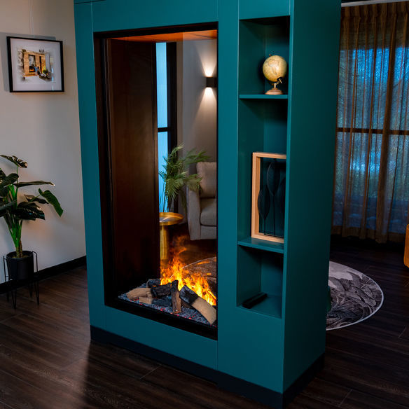 Foyer fermé électrique - E-MATRIX VERTICAL 800-1600 ST - Faber - double face / en métal / en verre